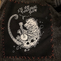 Folk Punk Banjo Opossum Patch - Screenprinting White Ink on Black ...