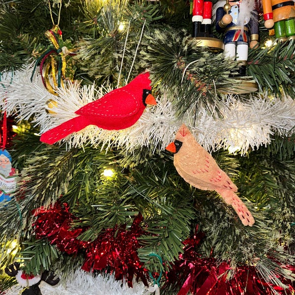Handmade Cardinal Female Felt Christmas Ornament Female Cardinal Bird ...