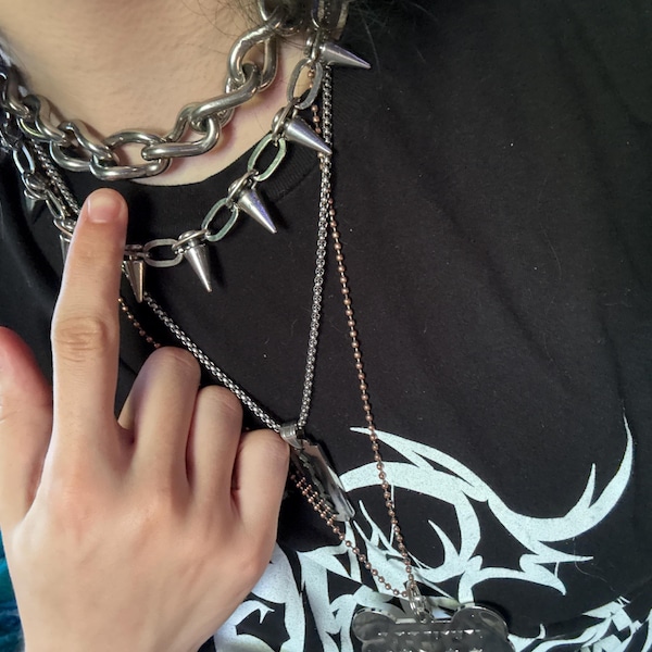 Dangling Stainless Steel Chain Necklace | Thick Chunky Silver Queer ...
