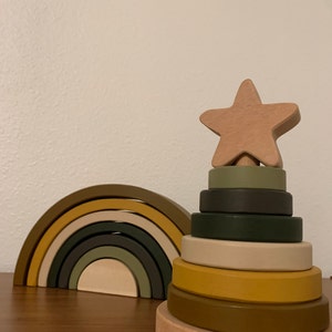 Rainbow Stacker Wooden Rainbow Stack Woodland Nursery - Etsy