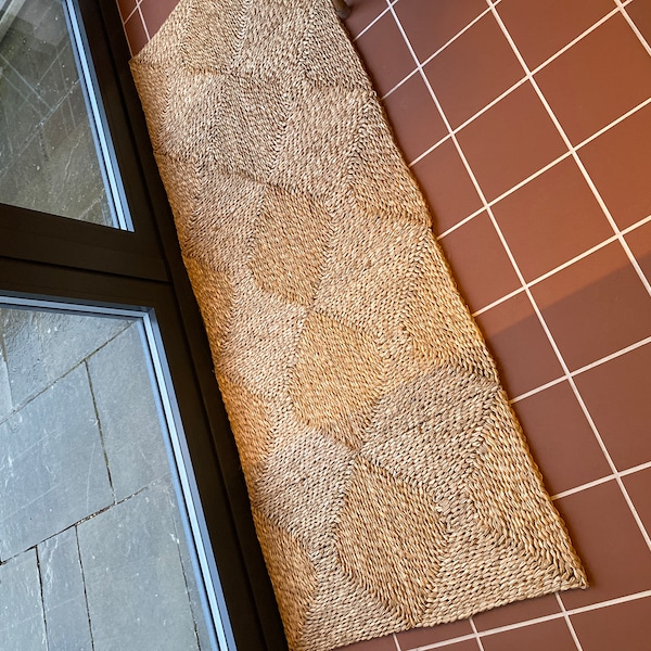 Hand Woven Seagrass Area Rug, Vintage Handmade Natural Straw Rug Rush ...