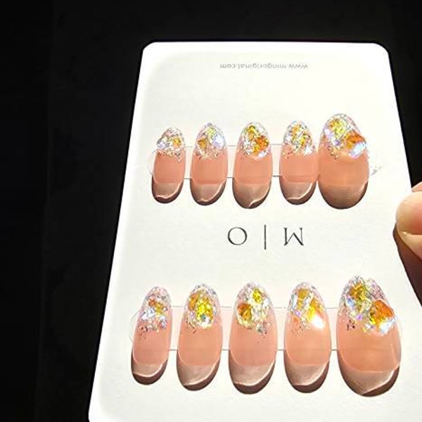 Da Blue Ocean Ice Watery Encapsulated Tip Press on Nails, Broken Glass Handmade Nails, Blue ...