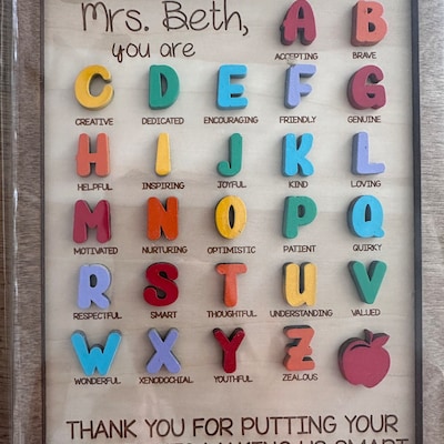 Personalized Teacher ABC Sign Personalized Teacher Appreciation Sign ...