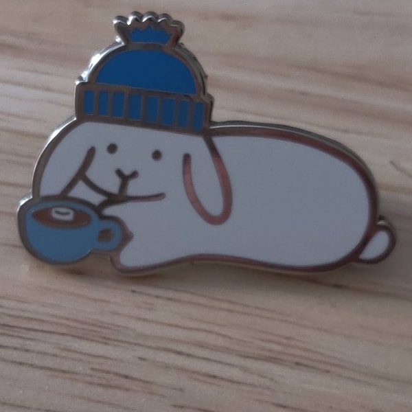 Beanie Bunny Enamel Pin: Hot Cocoa Winter Rabbit Pin - Etsy