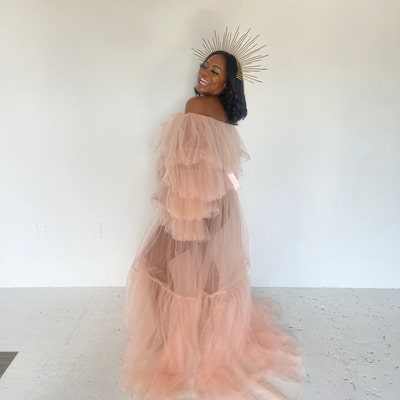 READY TO SHIP Off-the-shoulder Sheer Tulle Maternity Dress, Sheer ...