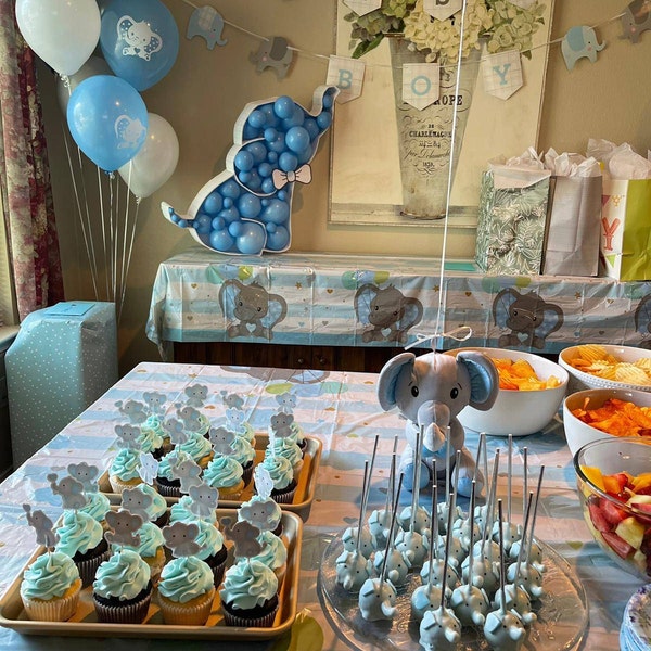 Elephant Baby Shower Theme Boy, Elephant Balloon, Balloon Mosaic, Baby ...