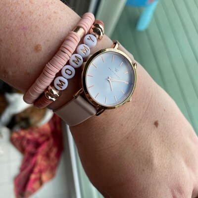 Brushed Gold Bar Bracelet Stackable Bracelet 6mm Heishi Beads Mothers Day Gift Neutral Bracelet ...