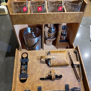 Vegan Brown Bar Accessories Tool Box | Portable Leatherette Briefcase ...