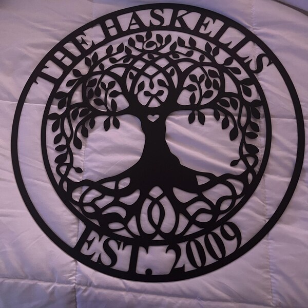 Personalized Tree of Life Metal Wall Art, Custom Family Name Monogram ...