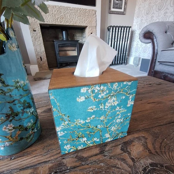 Van Gogh Almond Blossom Tissue Box, Turquoise Blue Tissue Cover, Floral ...