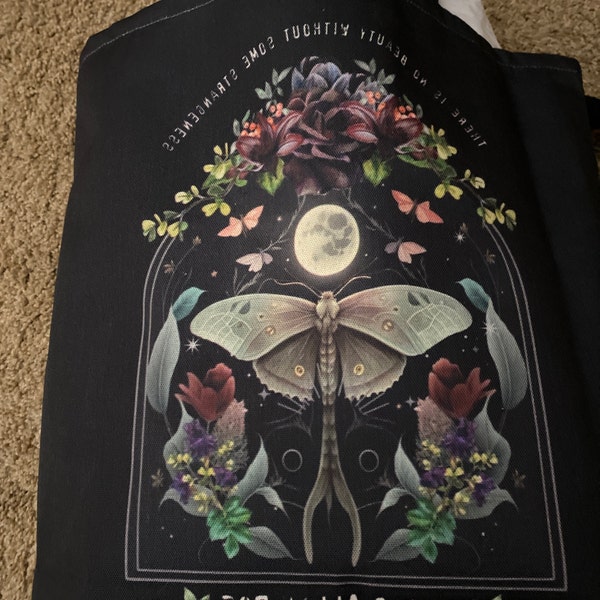 Edgar Allan Poe Tote Bag Gift, Lunar Moth Gothic Tote, Literary Quote ...