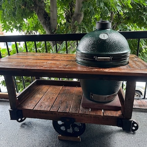Big Green Egg Grill Table/stand pickup Only in NC Solid Oak Barn Wood ...