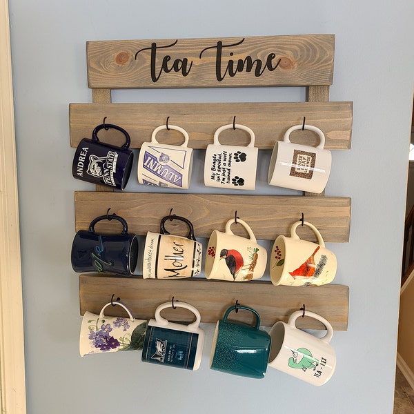 Tea Cup Rack Farmhouse Coffee Mug Wall Rack Tea Cup Display 12 Cup Wall ...