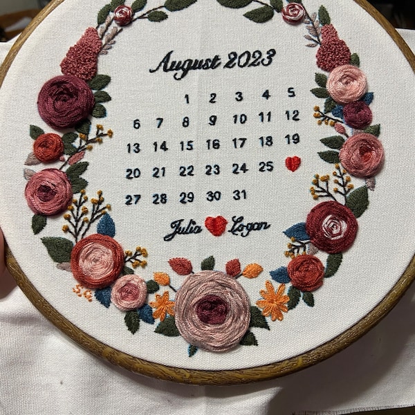 Custom Wedding Date Embroidery Kit: DIY Floral Garland, Beginner Crewel ...