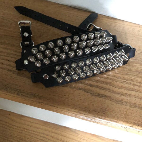 Bootstraps Pair Handmade Genuine Black Leather Studded Stud Spikes 77 ...