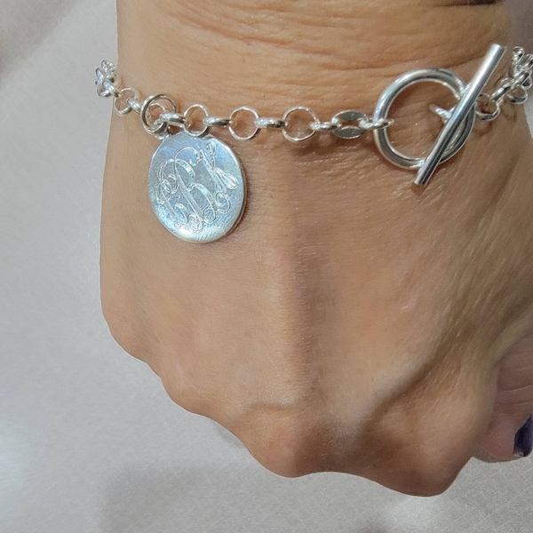 Monogrammed .925 Sterling Silver Toggle Link Charm Bracelet - Etsy