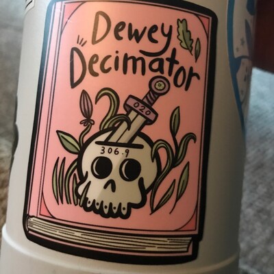 Dewey Decimator Sticker pink Dewey Decimal Librarians Libraries Dark ...
