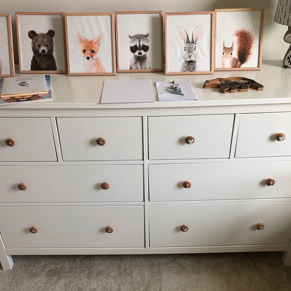 Woodland Forest Critter Nursery Knobs - Hand Painted Boho Bear, Deer, Raccoon, Rabbit, Owl, and ...