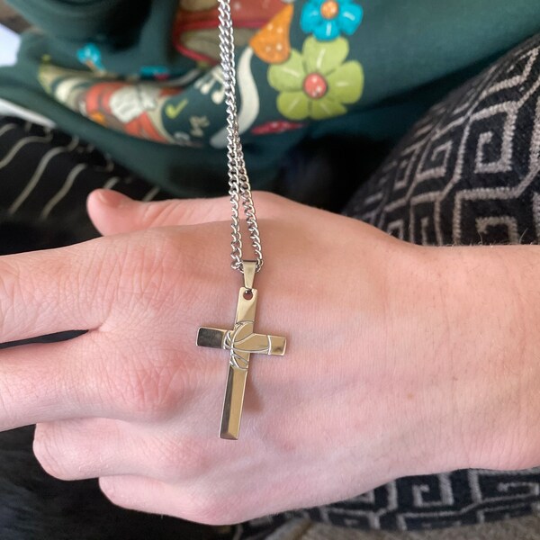 Basketball Cross Pendant With Chain Necklace - Stainless Steel ...