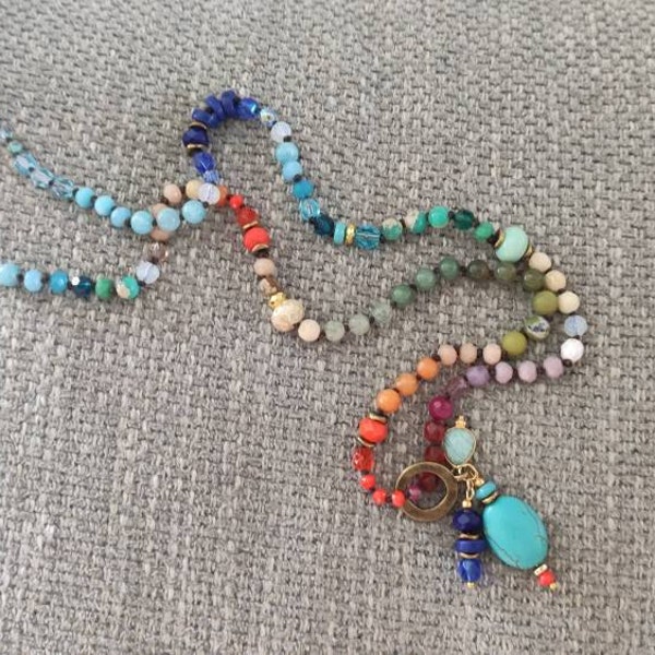 Long Beach Style Rainbow Colour Collier, Vintage Style Boho Indian ...