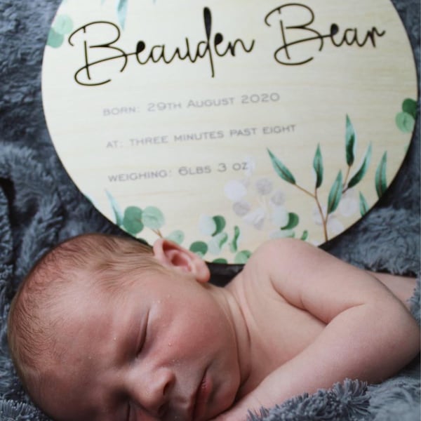 Birth Announcement Wooden Plaque, Personalised Nursery Sign, New Baby ...