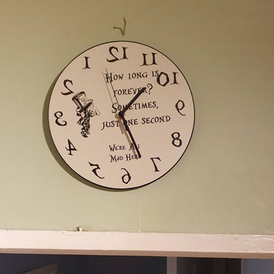 Reverse Wall Clock Mad Hatter Round Funny Clock Backwards Running Time Counterclockwise Wall ...