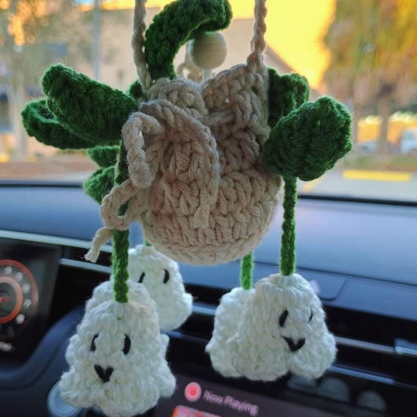Crochet Car Air Freshener Diffuser, Handmade Plant Car Hanging With ...