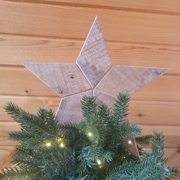 Natural Wood Star Christmas Tree Topper Decoration 12” Star Tree Topper ...