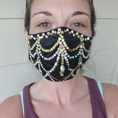 Rhinestoned, Bejeweled, Beaded Face Mask Cover, Fashion Mask - Etsy