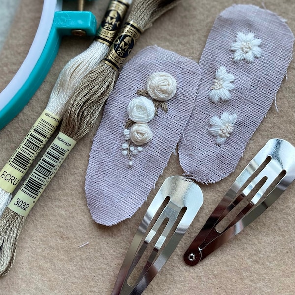 Hair Clips Embroidery Pattern + Video Tutorial, Beginner Embroidery PDF ...