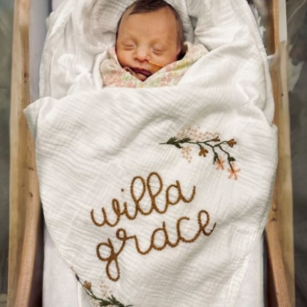 Personalized Hand Embroidered Baby Swaddle Blanket With Name and Floral ...