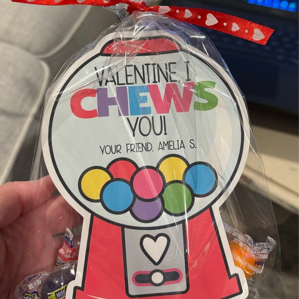 Gumball Machine Kids Valentines Cards, I Chews You Valentine's Day Card ...