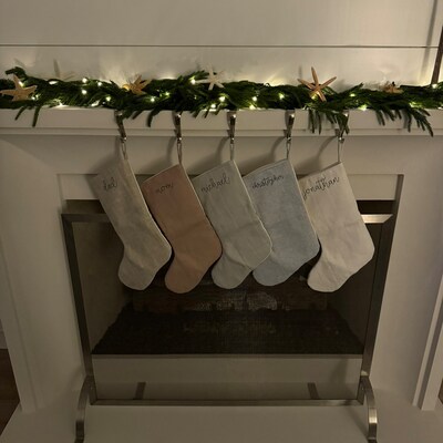 Multi Color Christmas Stocking, Color Blocked Linen Stockings, Teal ...