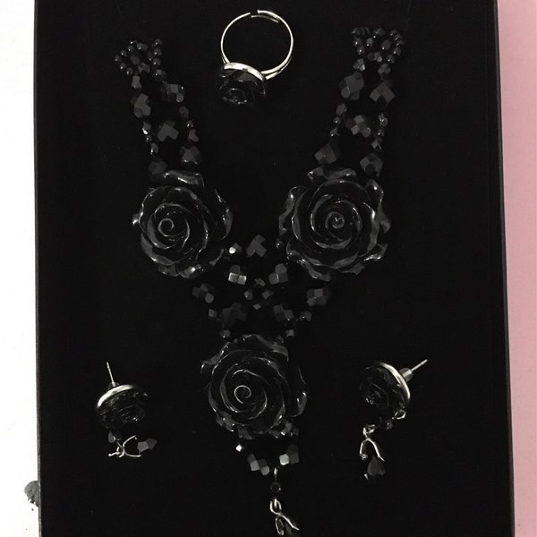 Gothic Rose Jewelry Set for Wedding, Red Goth Jewelry for Prom, Gothic ...