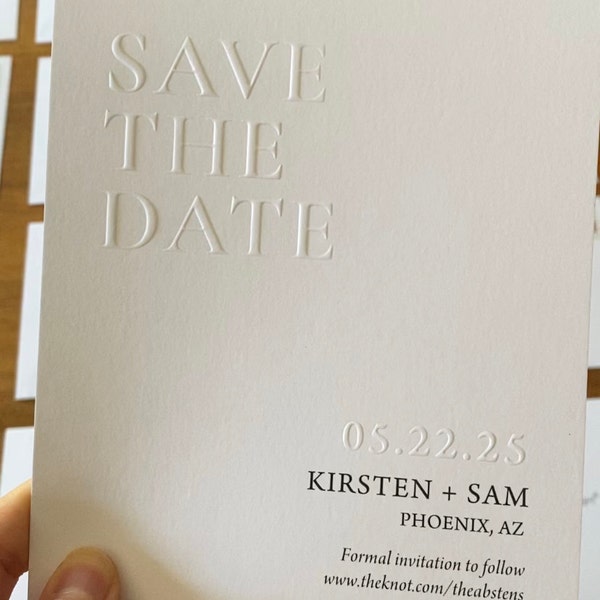 Blind Embossed Save the Date Card, Minimalist Invitation, Luxury ...