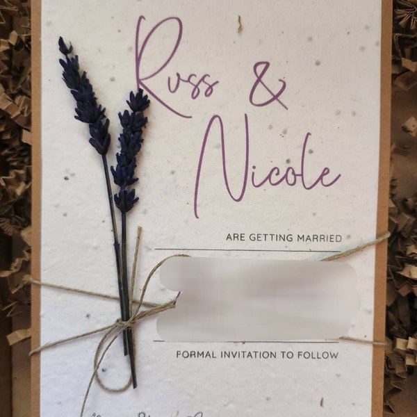 Plantable Wedding Invitation With Lavender Dry Flower - Seed Invitation ...