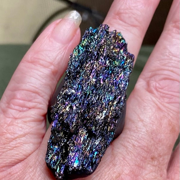 Rainbow Bismuth Crystal Ring Fairy Chunky Raw Gemstone Nature Inspired ...