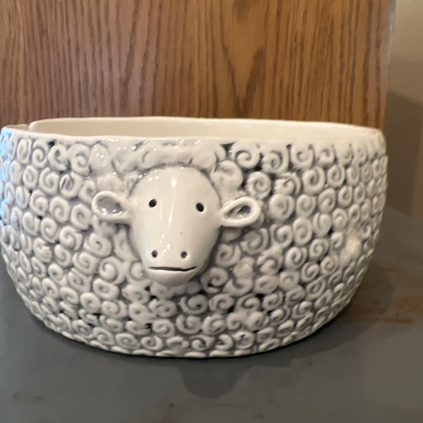 Large Sheep Yarn Bowl Pottery Ceramic Knitter Gift 7 1/2''x 3 1/2 ...