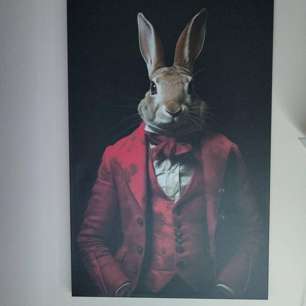 Rabbit Wall Art, Animals Wall Decor, Rabbit in Red Canvas Print ...