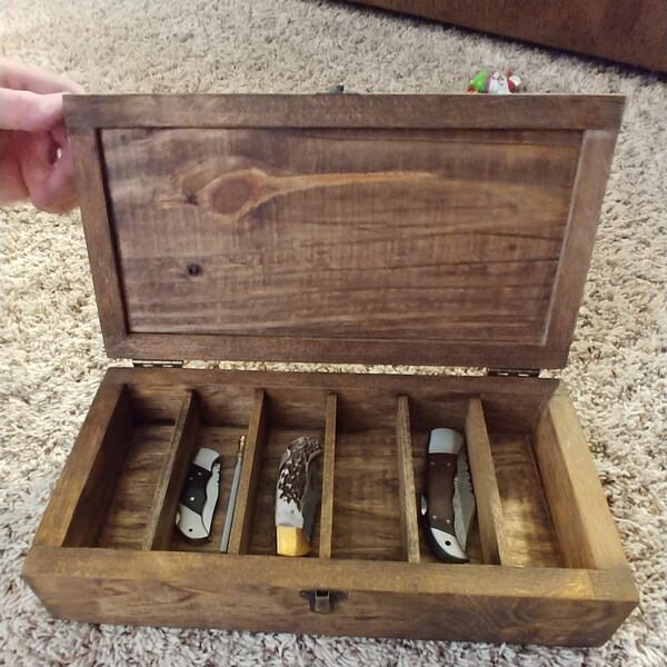 Divided Wooden Pocket Knife Storage Case With 6 Sections - Personalized ...