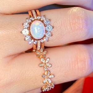 Dainty Opal Ring Opal Stacking Ring White Opal and CZ Ring | Etsy