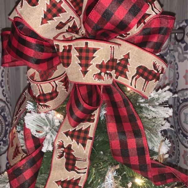 Christmas Tree Topper / Xmas Decorative Bow / Buffalo Xmas Tree Topper ...
