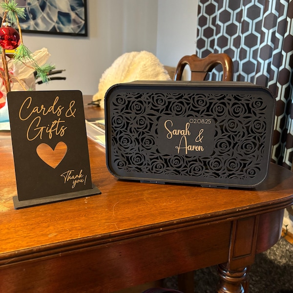 Personalized Wooden Wedding Card Box With Names & Date - Custom Rustic ...