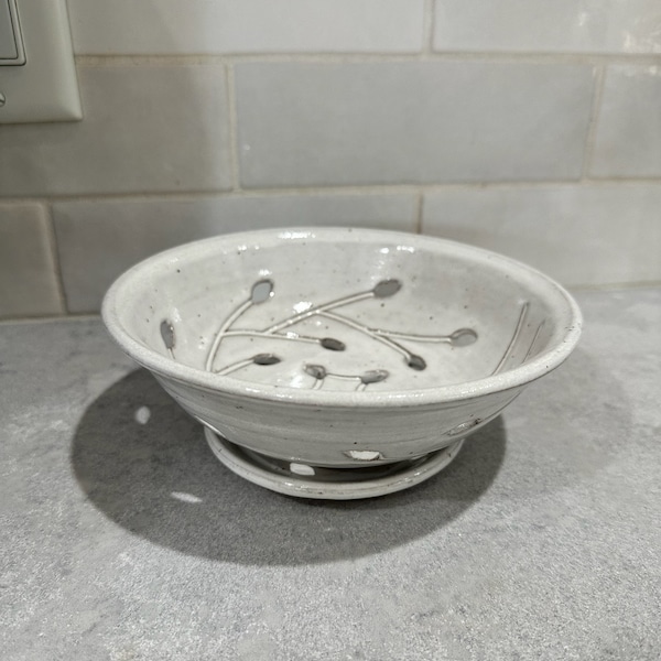 Berry Bowl With Dish, FREE SHIPPING, White, Handmade Colander, Ceramic ...