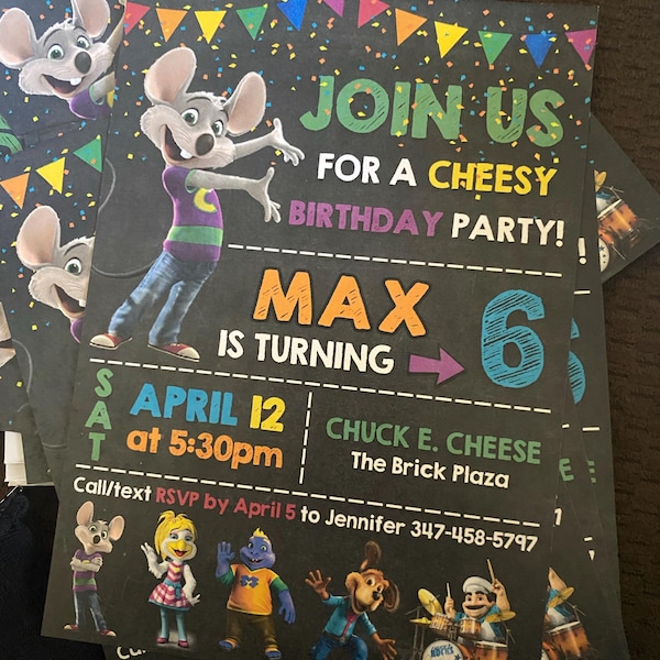 Printed & Digital CHUCK E CHEESE BIRTHDAY Invitation, Boy, Girl, Any ...