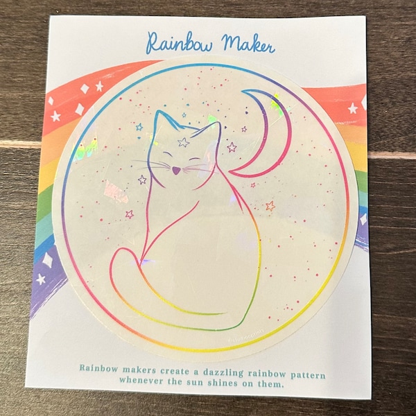 Cat Rainbow Maker Window Decal, Celestial Cat Suncatcher Decal, Cat ...