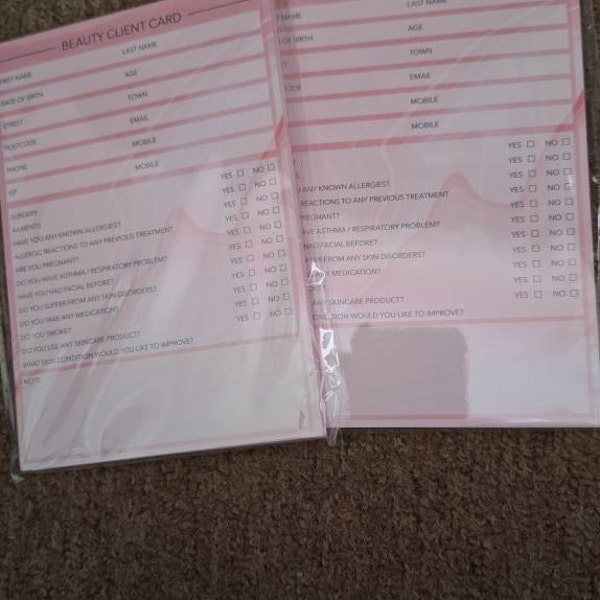 Hairdressing Client Record Form Consultation Treatment Salon Stationery ...