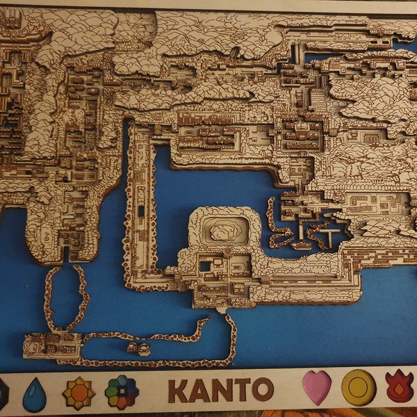 3D Kanto Video Game Map Laser Cut Wood Multilayer Custom Decor Nintendo ...