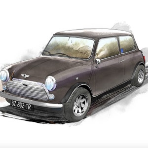 Mini Cooper Car Ink and Collage Illustration - Etsy