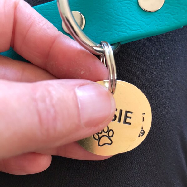 Deeply Engraved Solid Brass Dog Tag, 27mm Round - Etsy